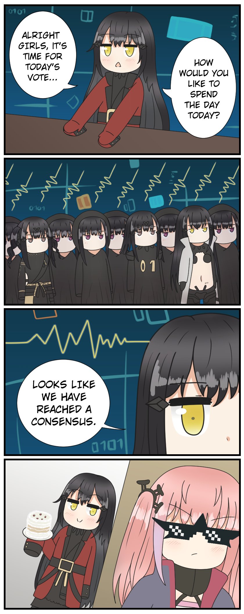 BBooru - 6+girls around corner behind another black hair black hood ...