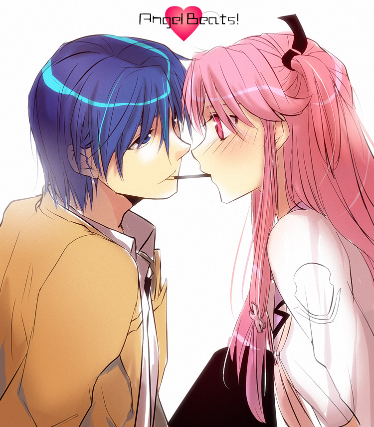 BBooru - 1boy angel beats! blue eyes blue hair commentary request female food hinata hideki ...