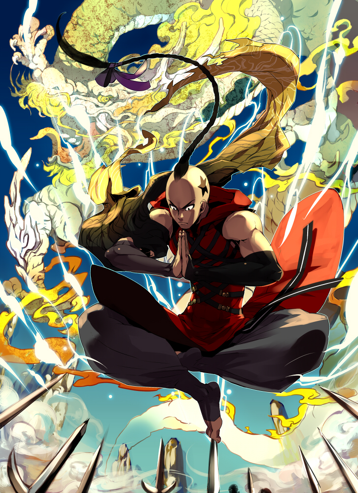 BBooru - 1boy balancing barefoot black hair braid commentary request ...