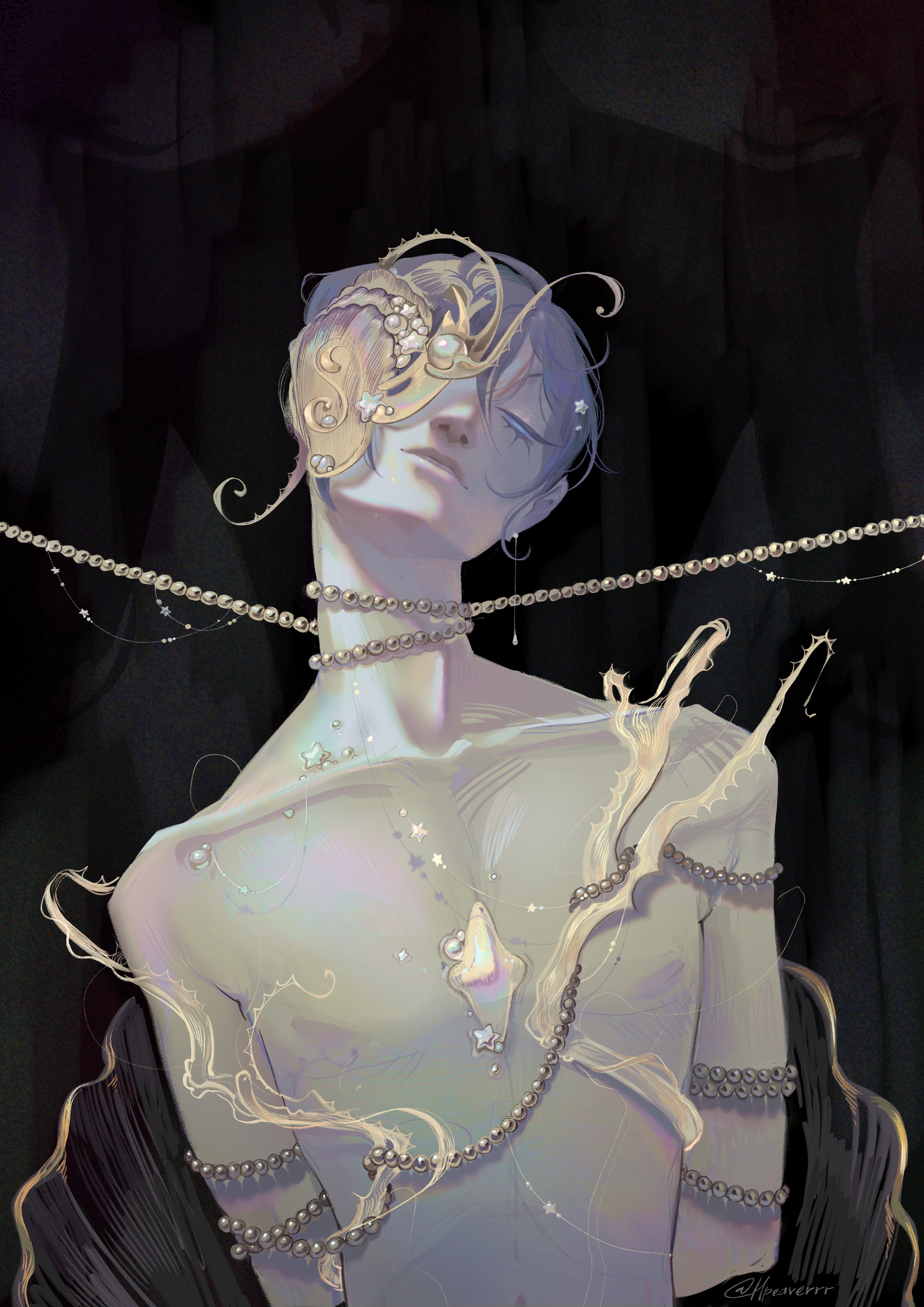 BBooru - 1boy absurdres beads blue eyes bound bound arms ciel phantomhive collarbone eyelashes ...