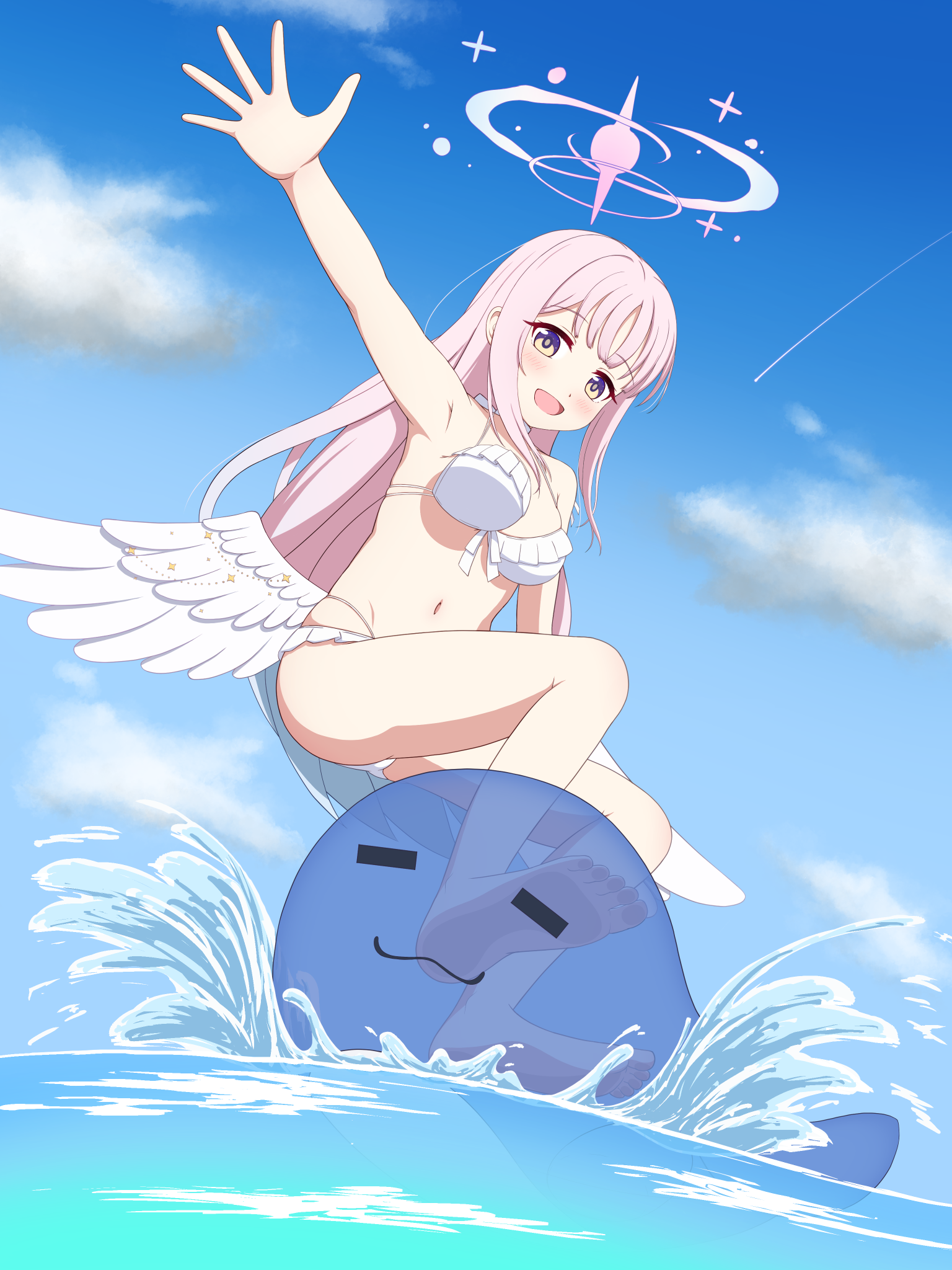 BBooru - angel wings arm up armpits bikini blue archive breasts csr201 feathered wings female ...