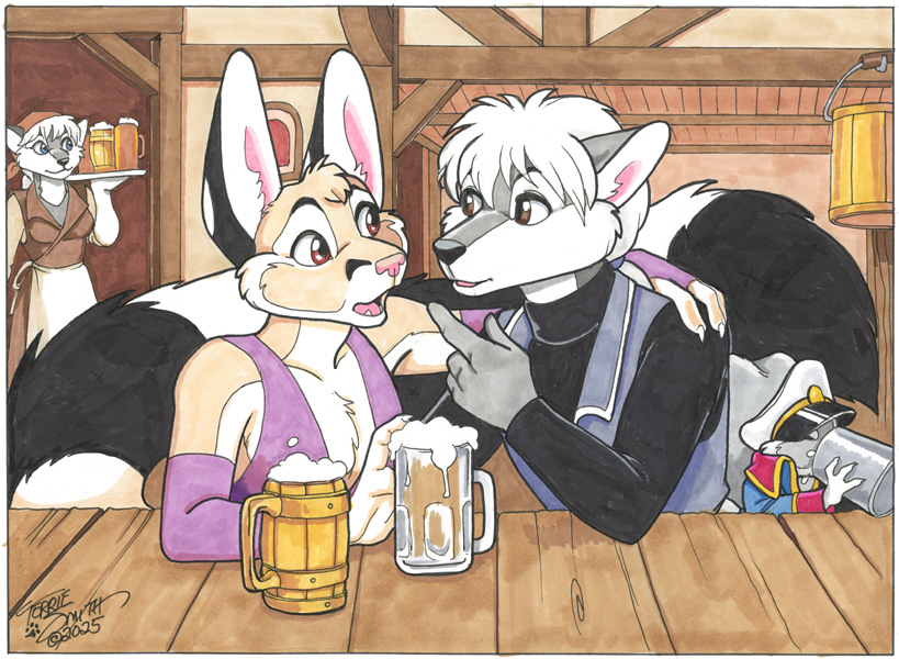 BBooru - alcohol anthro bar barmaid bassariscus beer beer mug beverage ...