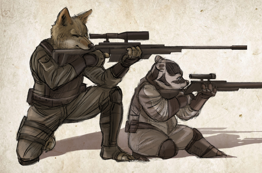 BBooru - aiming anthro badger canid canine canis clothing coyote ...