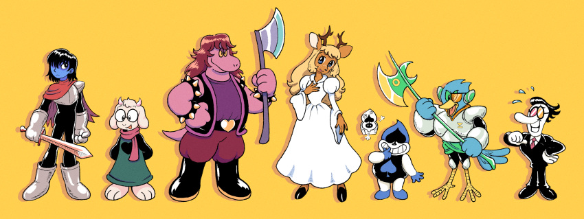 BBooru - 2024 2 horns ambiguous gender anthro antlers armor avian axe ...