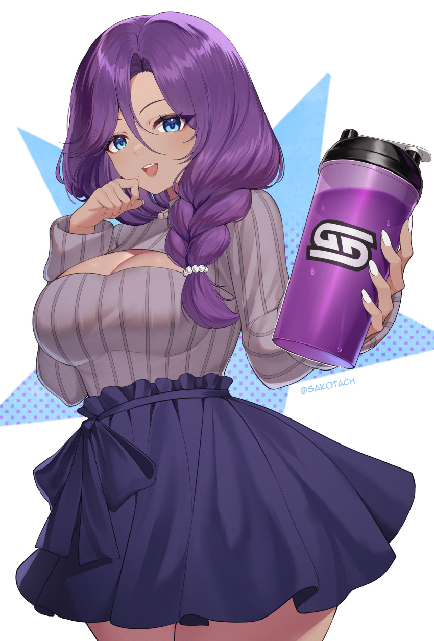BBooru - absurdres black skirt blue eyes braid breasts cha cha (vtuber ...
