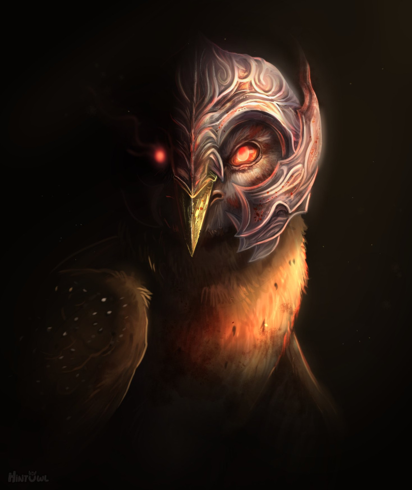 BBooru - armor avian barn owl bird black background brown body brown ...