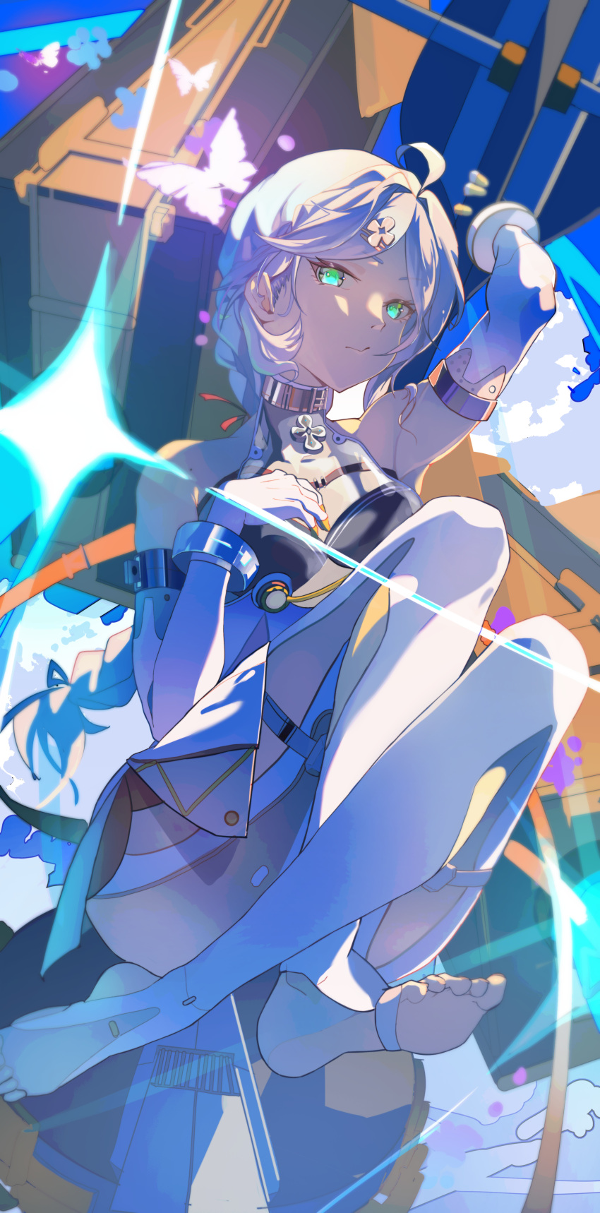BBooru - absurdres ahoge bare shoulders barefoot bigchaping blue eyes ...