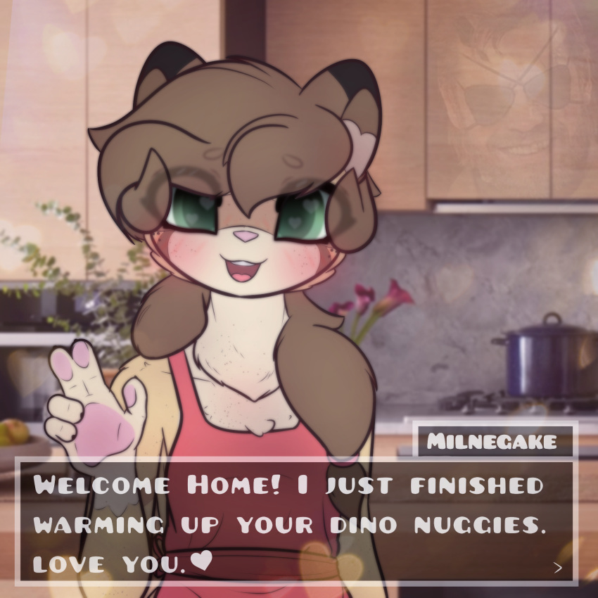 BBooru - anthro apron blush chest tuft clothing dialogue domestic ...