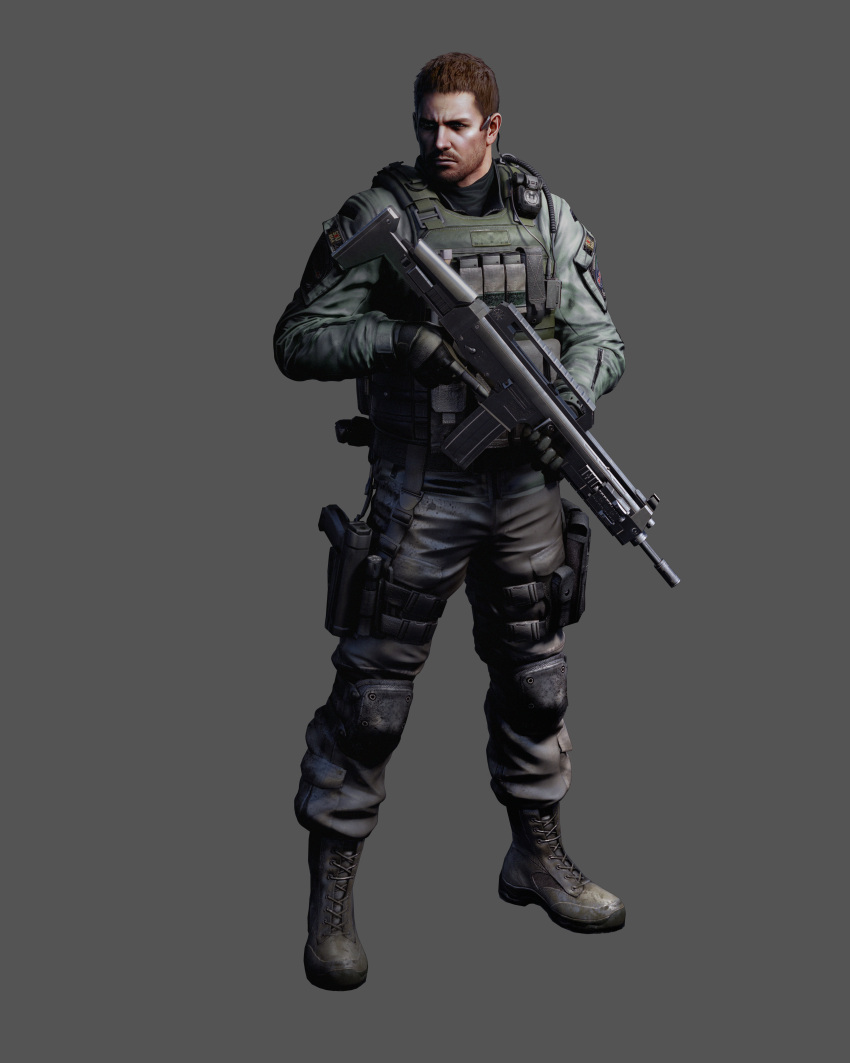 BBooru - 3d absurdres boots brown hair capcom chris redfield gun ...