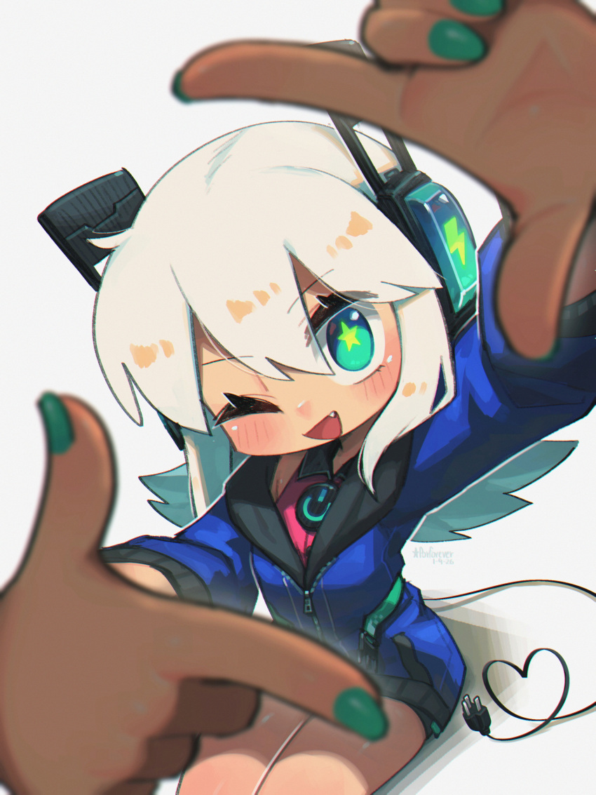BBooru - ;d absurdres aqua eyes aqua nails bare legs blue jacket ...