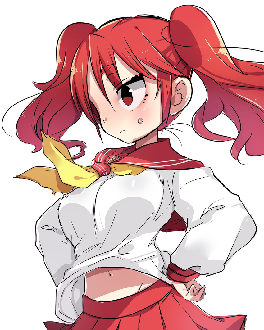 BBooru - akemaru female hands on hips highres himezono reiko navel red eyes red hair school ...