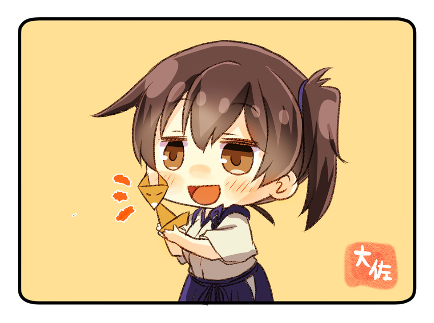 BBooru - :d artist name blue hakama blush brown eyes brown hair chibi ...