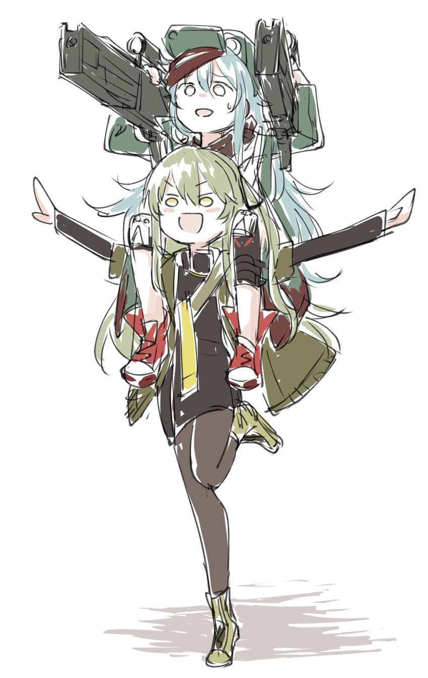 BBooru - 2girls assault rifle blue hair carrying over shoulder ...