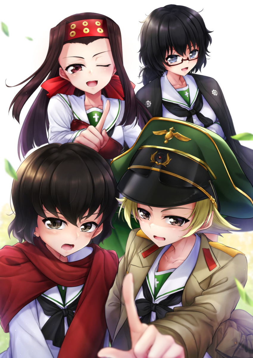 BBooru - 4girls black bow black eyes black hair black neckerchief ...