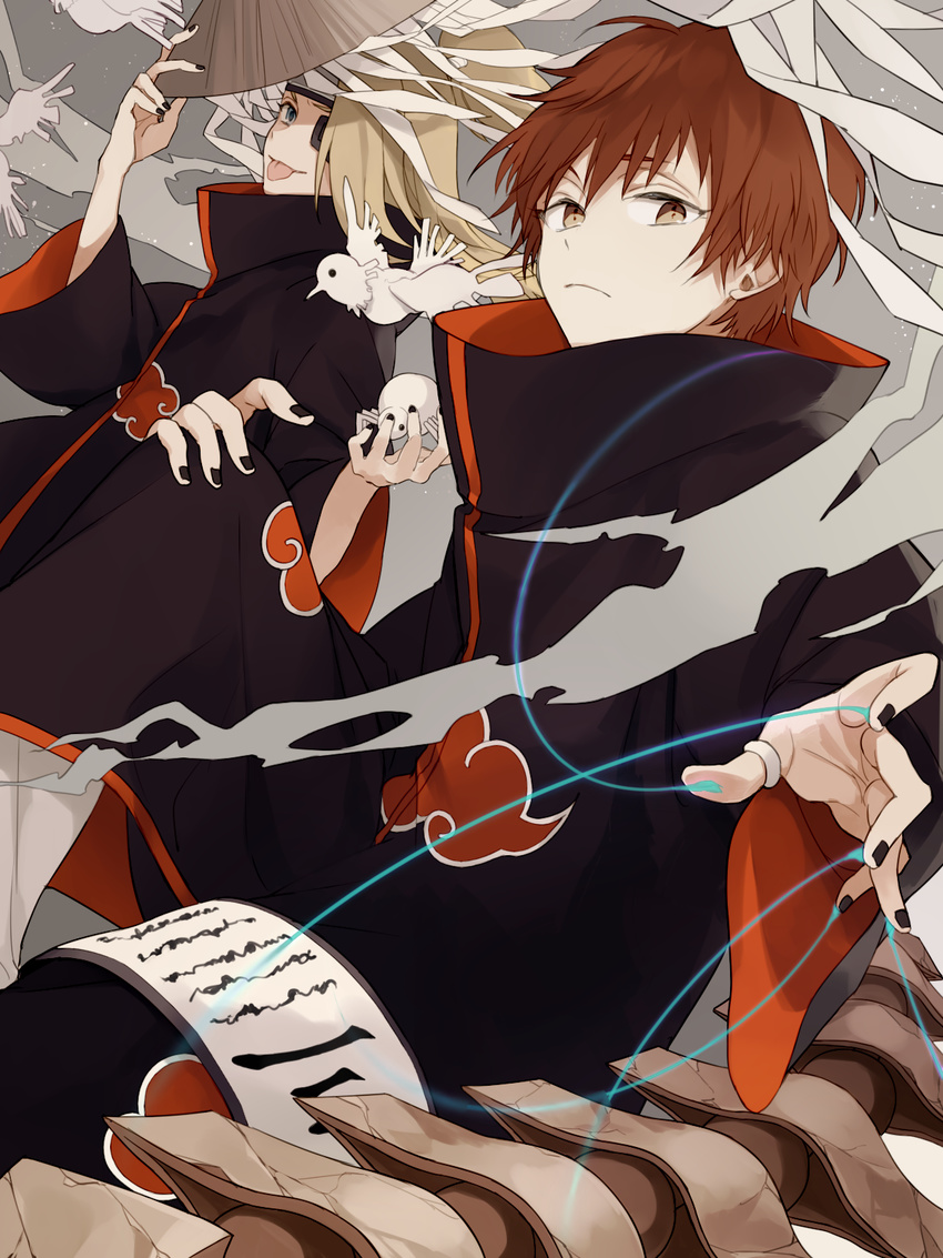 BBooru - 2boys akatsuki uniform animal bird black nails blonde hair ...
