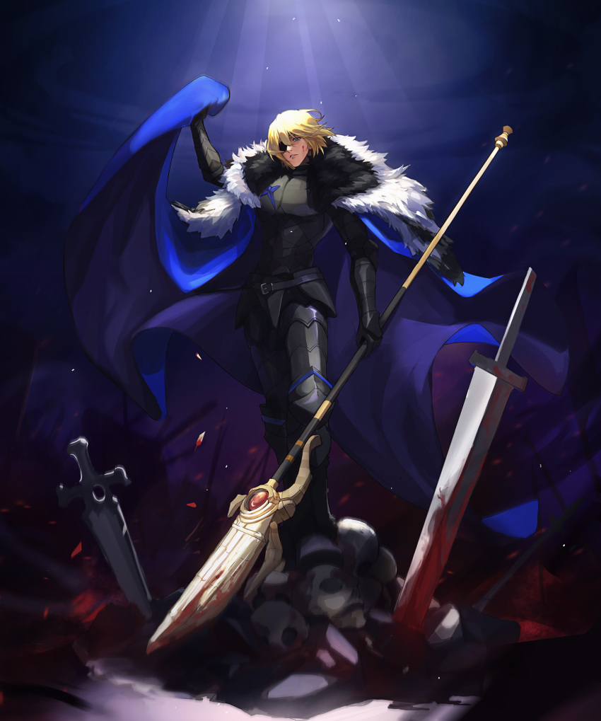 BBooru - 1boy armor battlefield black armor blonde hair blood blue cape ...