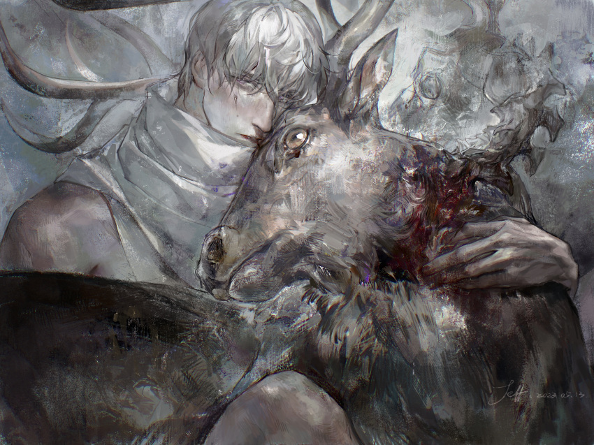 BBooru - 1boy animal animal hug antlers axis powers hetalia bleeding ...