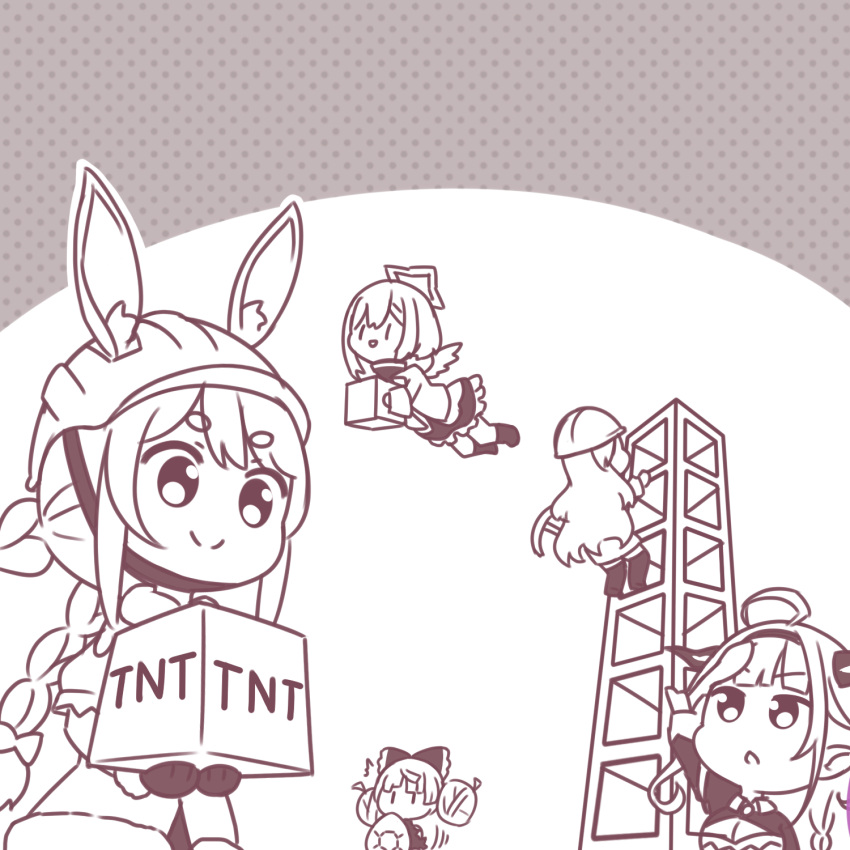 BBooru - 5girls :d ^^^ ahoge amane kanata animal ear fluff animal ears arm up bow braid breasts ...