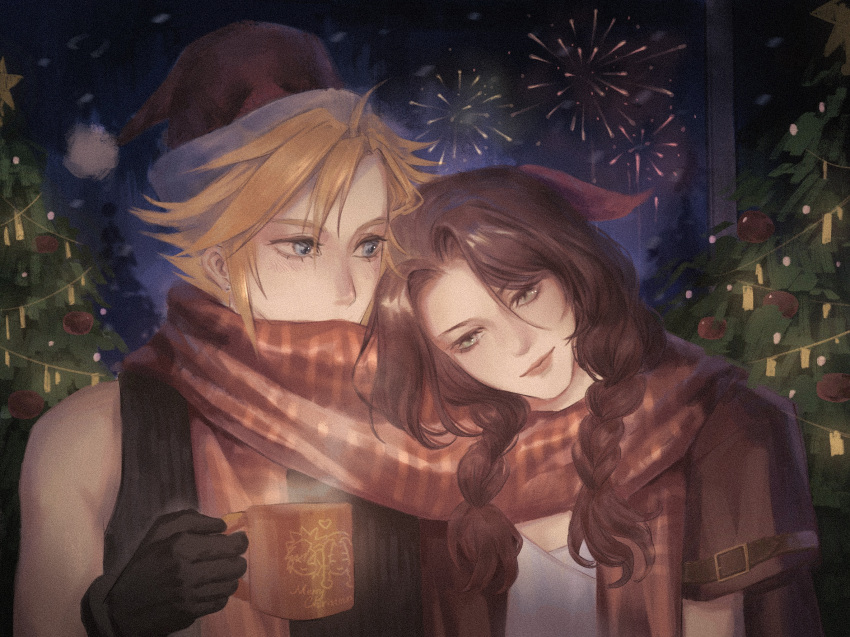 BBooru - 1boy aerial fireworks aerith gainsborough black gloves blonde ...