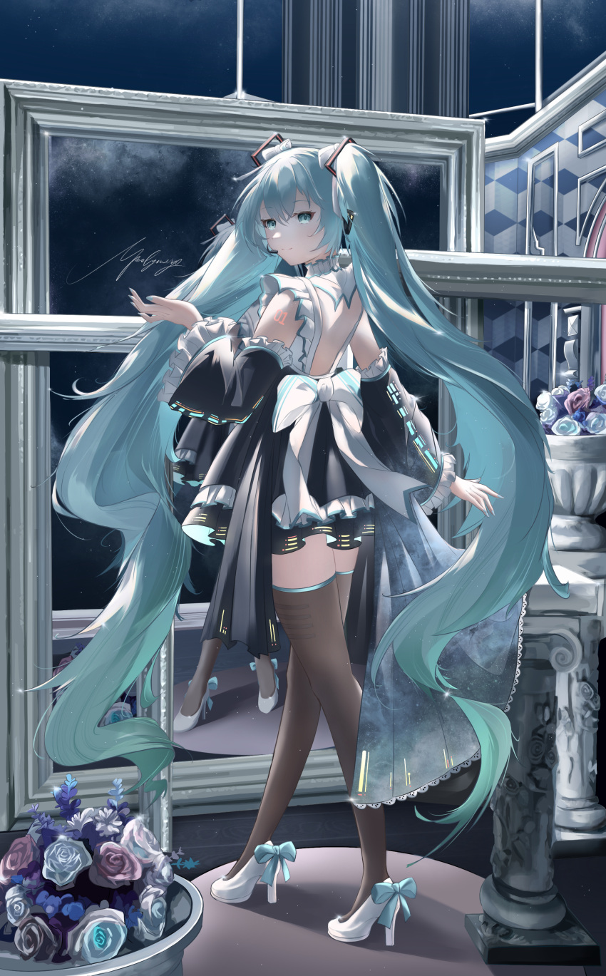 BBooru - absurdres apron aqua eyes aqua hair aqua nails aqua trim arm ...